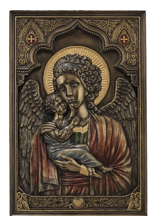 Guardian Angel plaque, cold cast bronze, lightly hand-painted, 6x9 ...