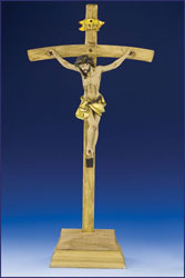18" WOOD CARVED RESIN CRUCIFIX ON BASE