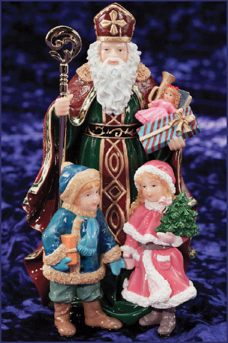 8" RESIN HAND PAINTED ST. NICHOLAS STATUE WITH CHILDREN