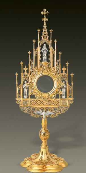 Neo-Gothic Monstrance, tower monstrance with Jesus and Saints, ht 23
