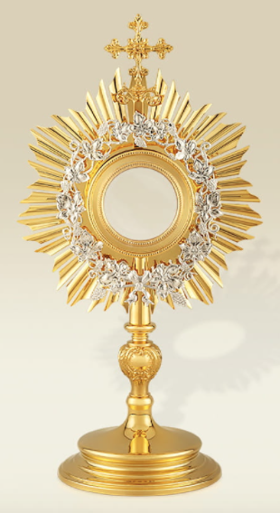 Sun-shaped Monstrance, Holy Trinity and angels, 43 in high, host 6 in