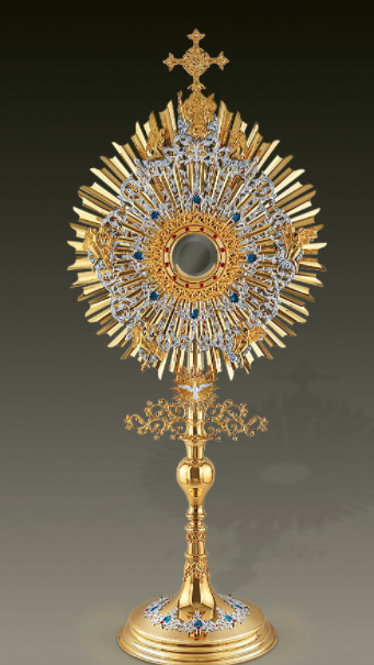 Eucharistic Adoration Monstrance, blue and silver ornaments, big 44 in