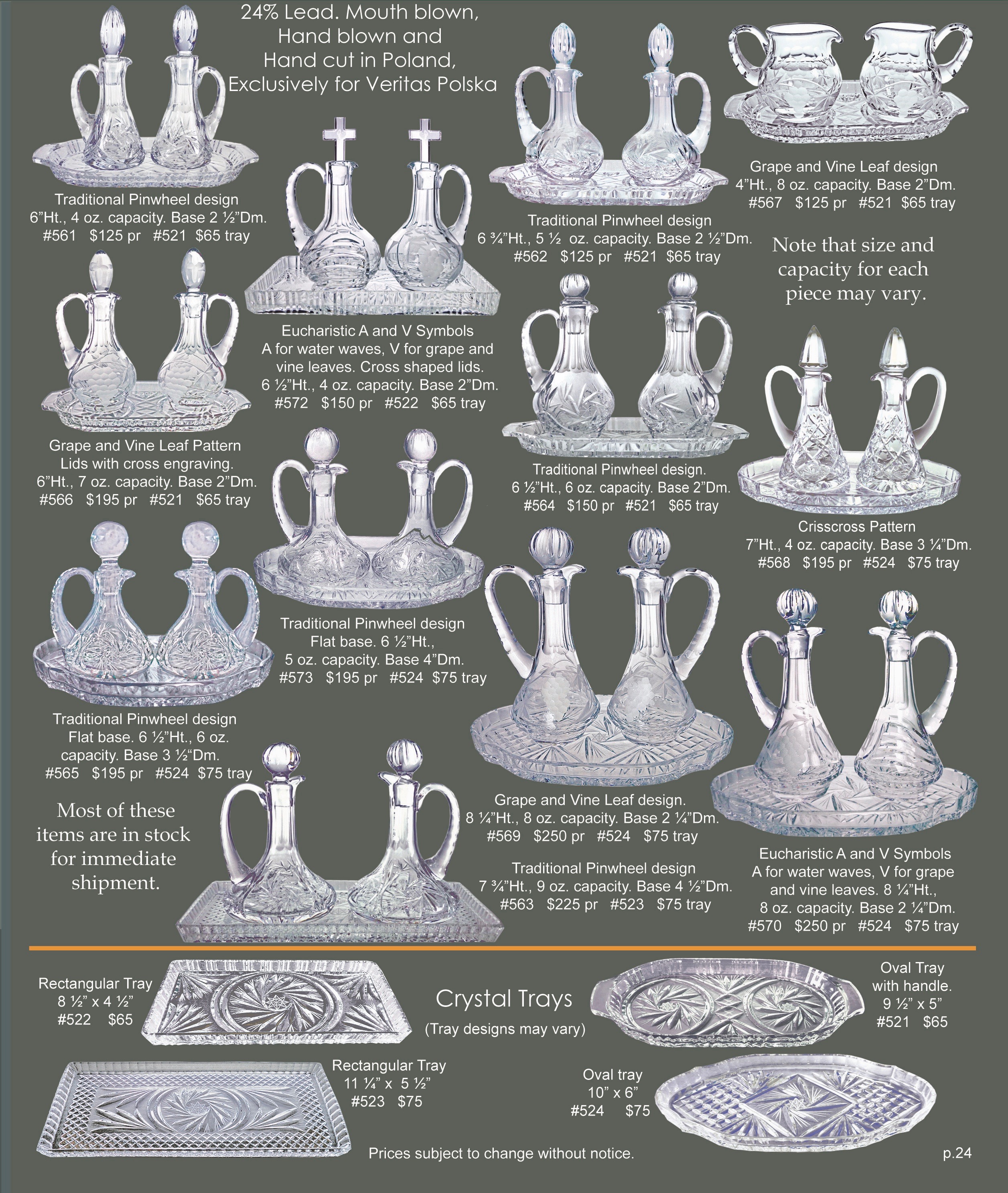 CRYSTAL CRUETS AND TRAYS